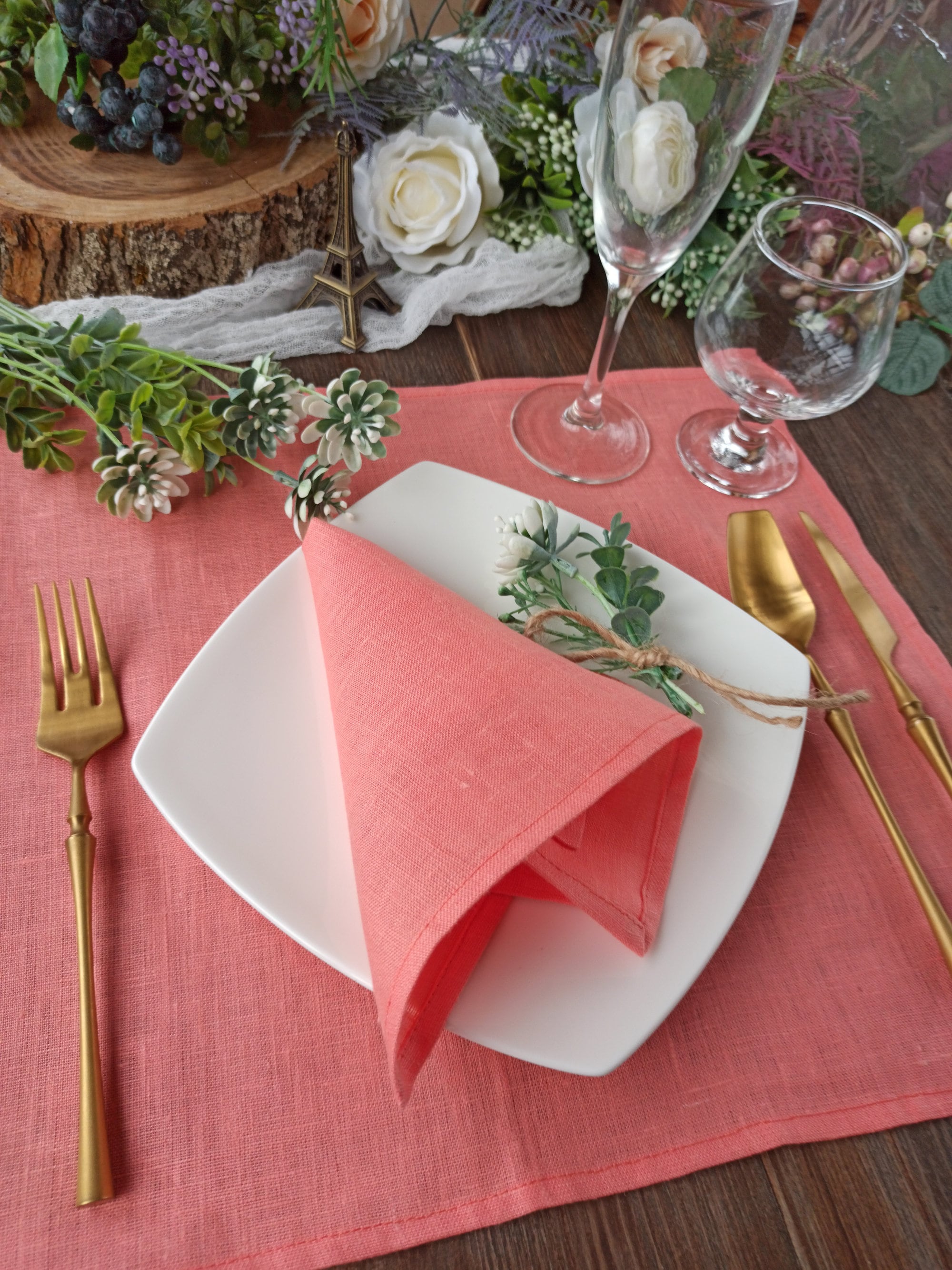 Coral linen table runner Linen table topper Linen | Etsy