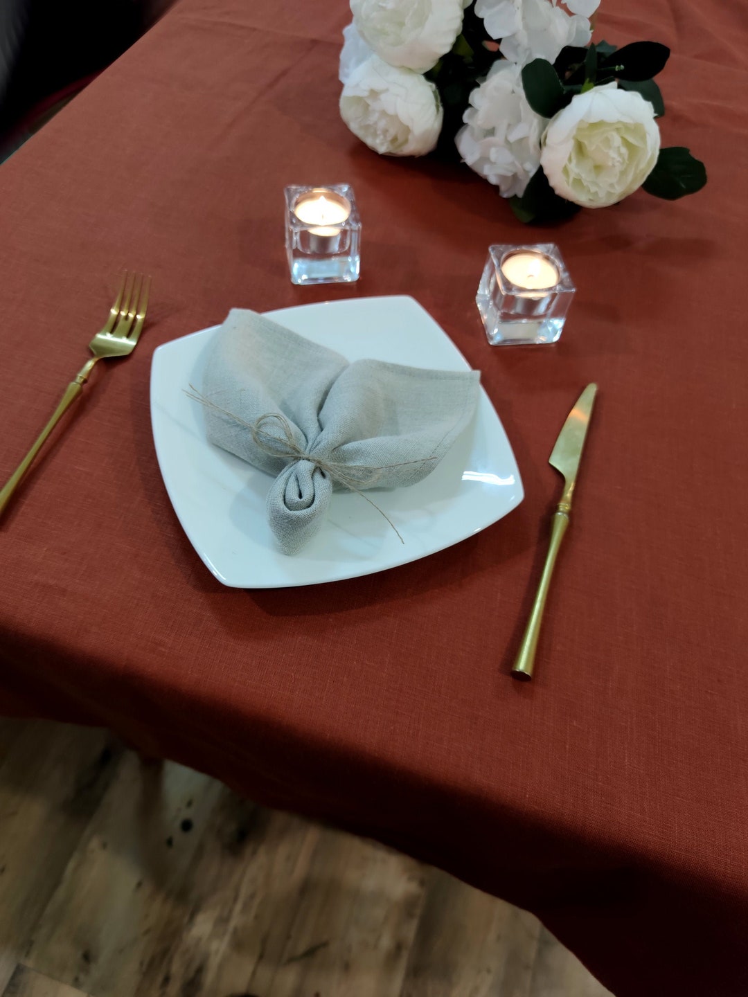 Burnt Orange Rectangle Linen Tablecloth, Organic Natural Linen ...
