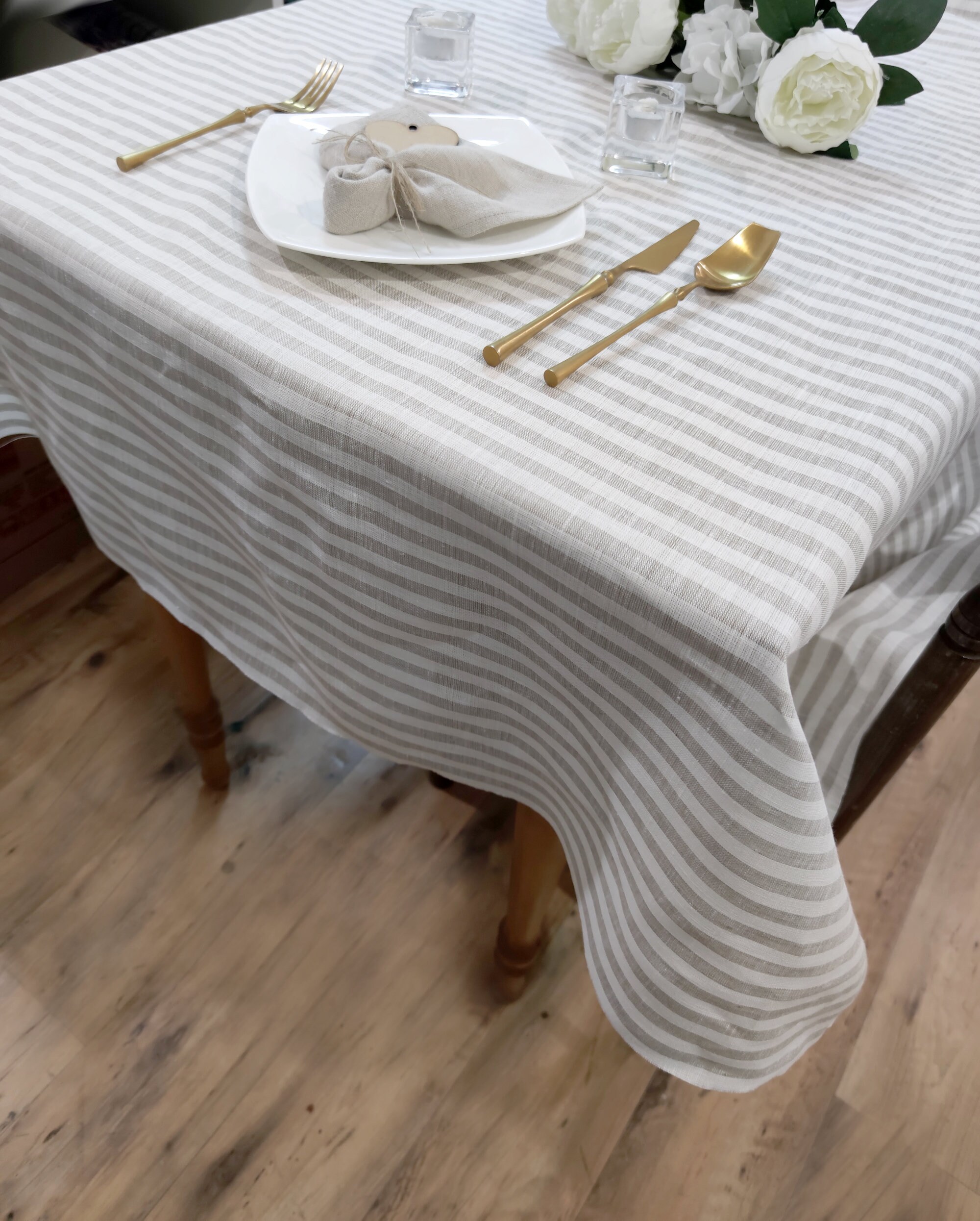 Tablecloth striped Tablecloth linen rectangle 100 % natural | Etsy
