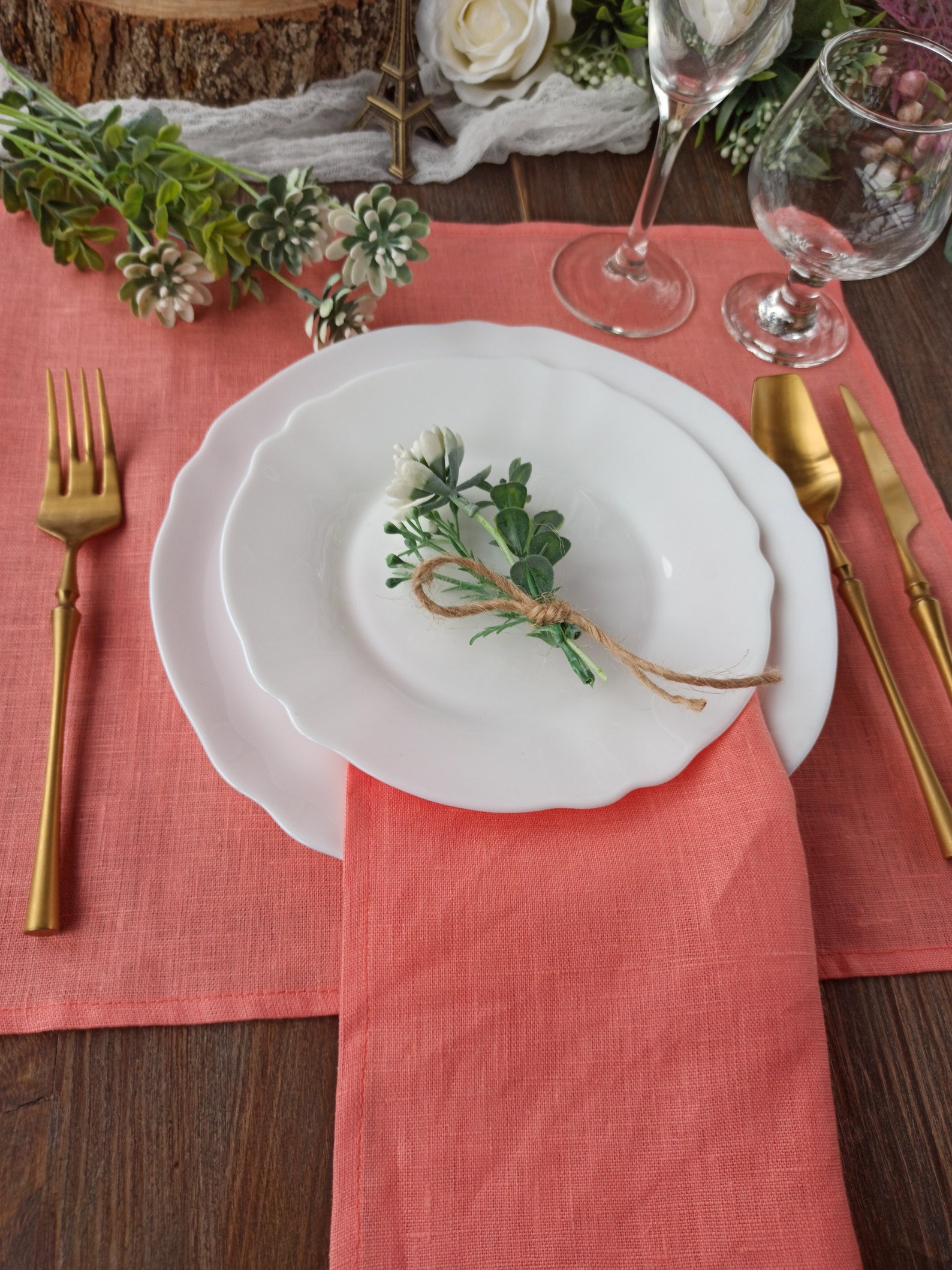 Coral linen table runner Linen table topper Linen | Etsy