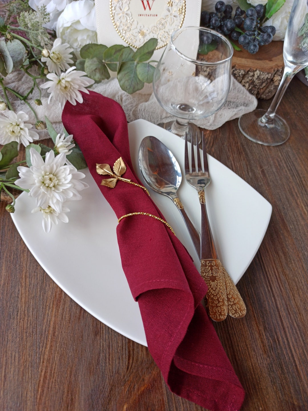 Cloth Napkin Set, Burgundy Red Linen Viscose Napkins, Dinner Cocktail ...