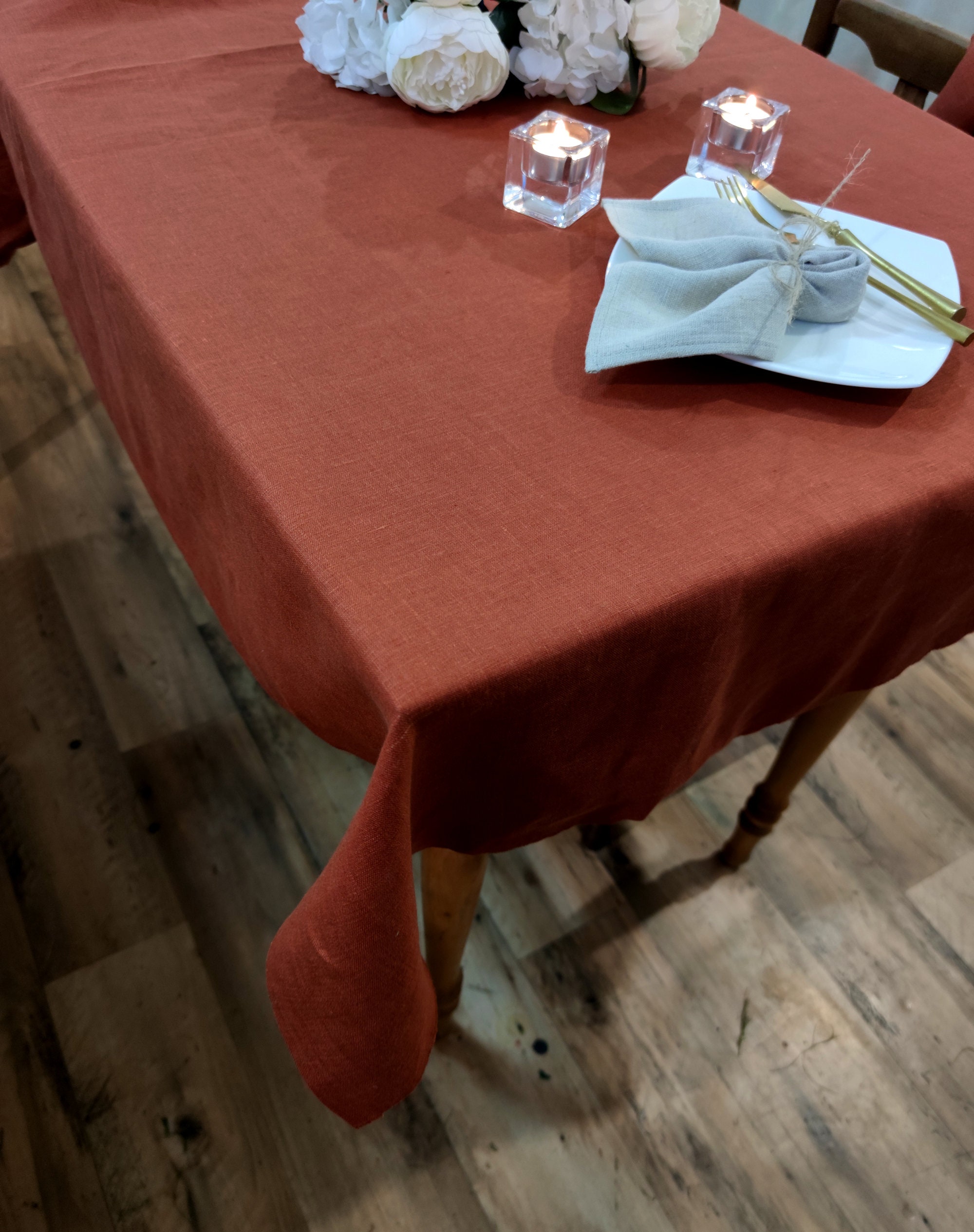 Dark brown Washed linen tablecloth 40 colors Wedding large | Etsy