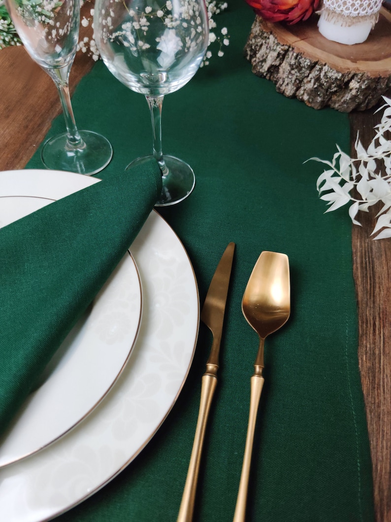 Sage Green Table Runner With White Lace Linen Viscose Runner - Etsy