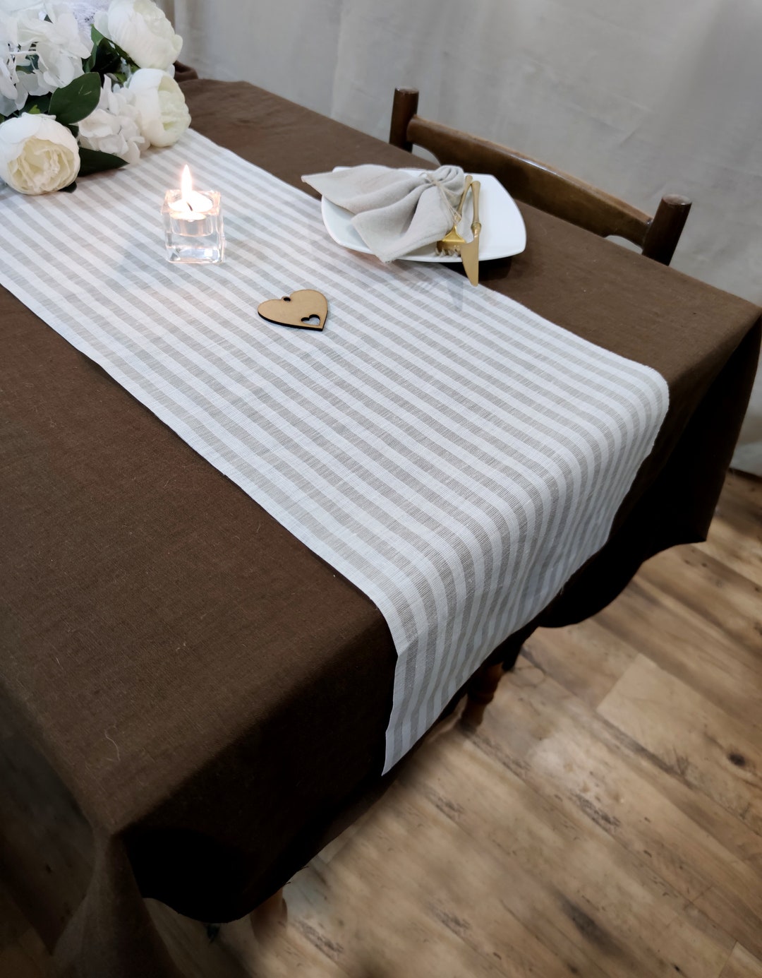 Linen Table Runner, Linen Table Topper, Striped Linen Tablecloth - Etsy