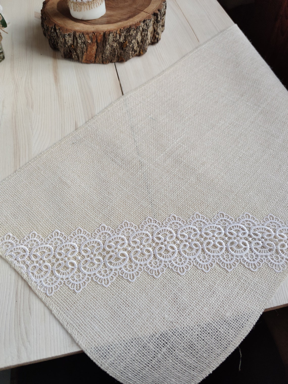 Wedding Table Runner, Ivory Burlap Table Runner With White Lace ...