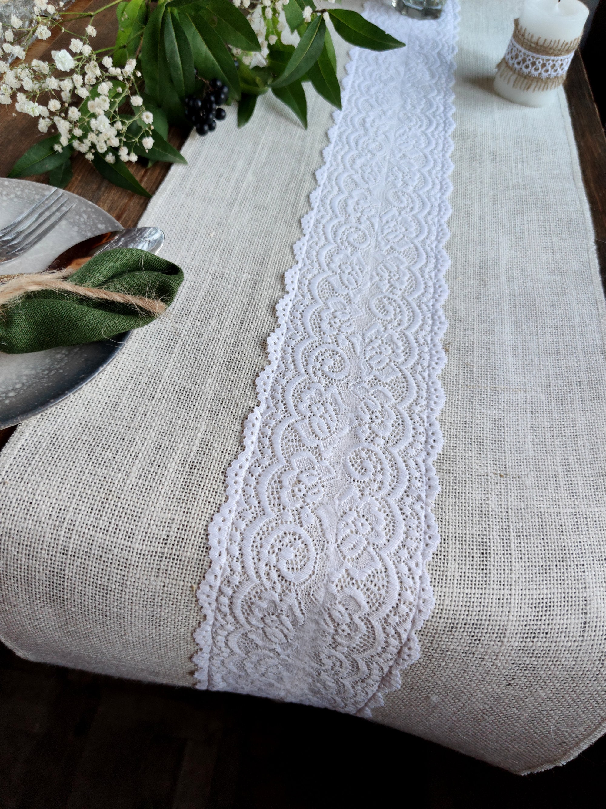 Burlap table runner farmhouse Ivory burlap table runner with | Etsy