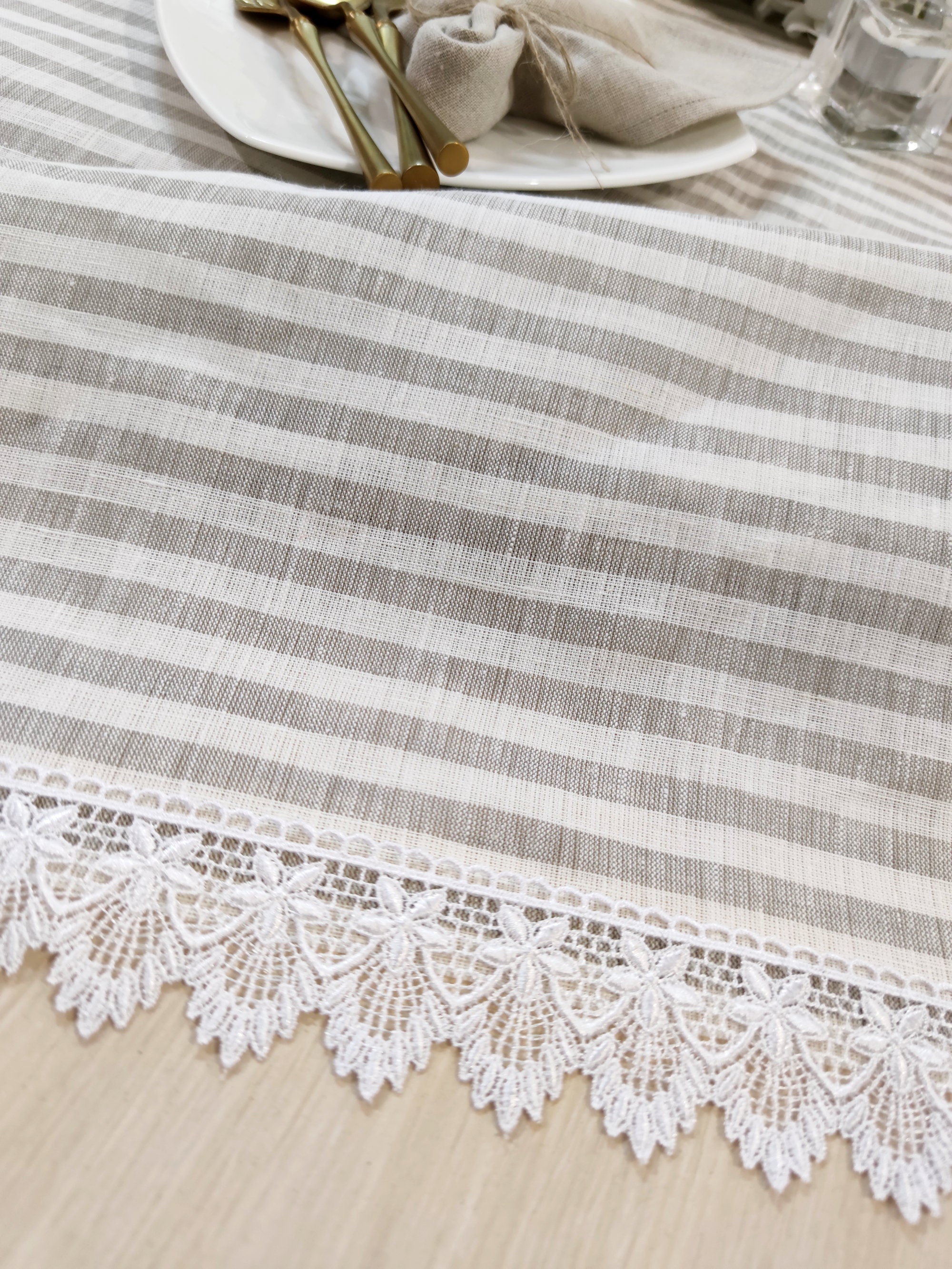 Tablecloth Striped Tablecloth Linen Rectangle 100 % Natural - Etsy Sweden