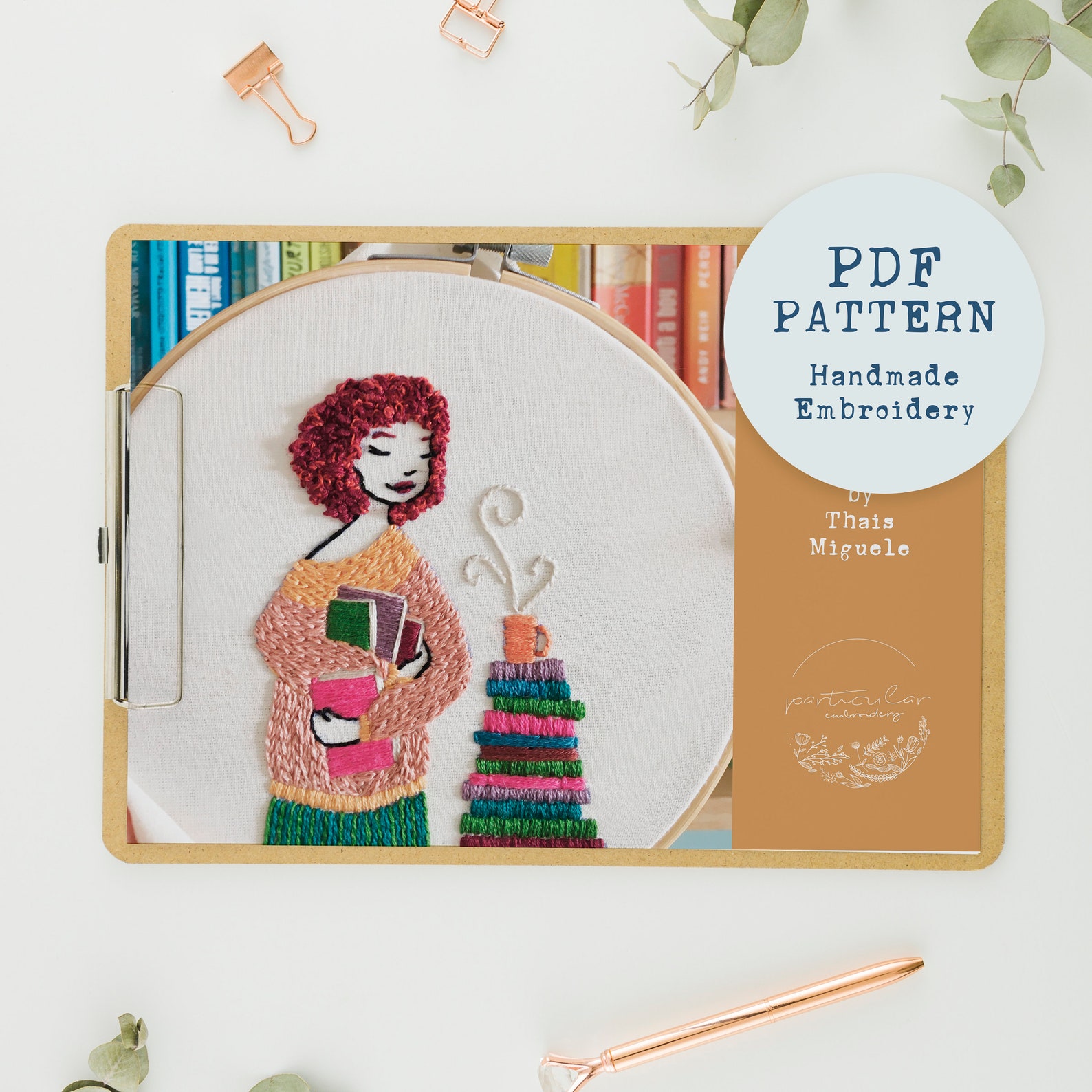 PDF Pattern Curly Hair Books Lover Modern Hand Embroidery - Etsy