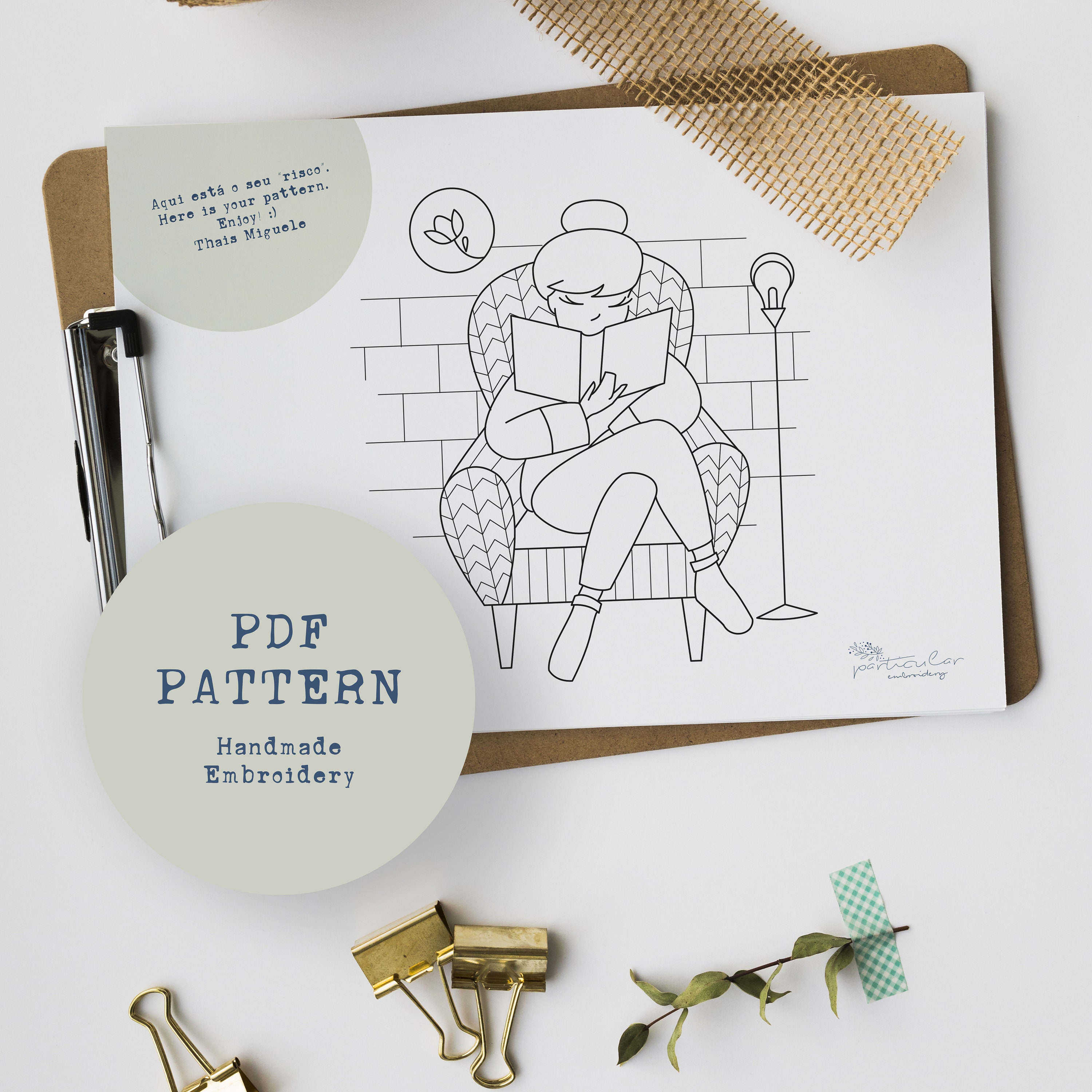 PDF Pattern Books Lover Modern Hand Embroidery Pattern - Etsy
