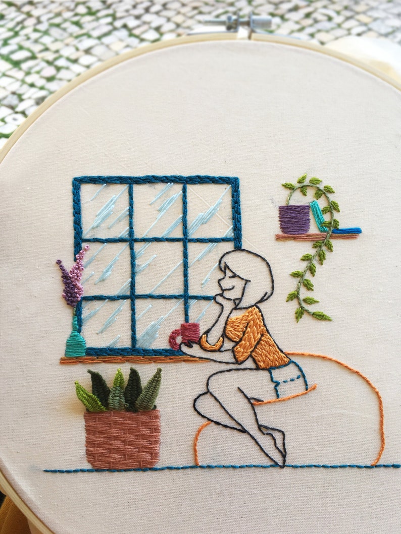 PDF Pattern Girl Looking at the Window in a Rainy Day | Etsy