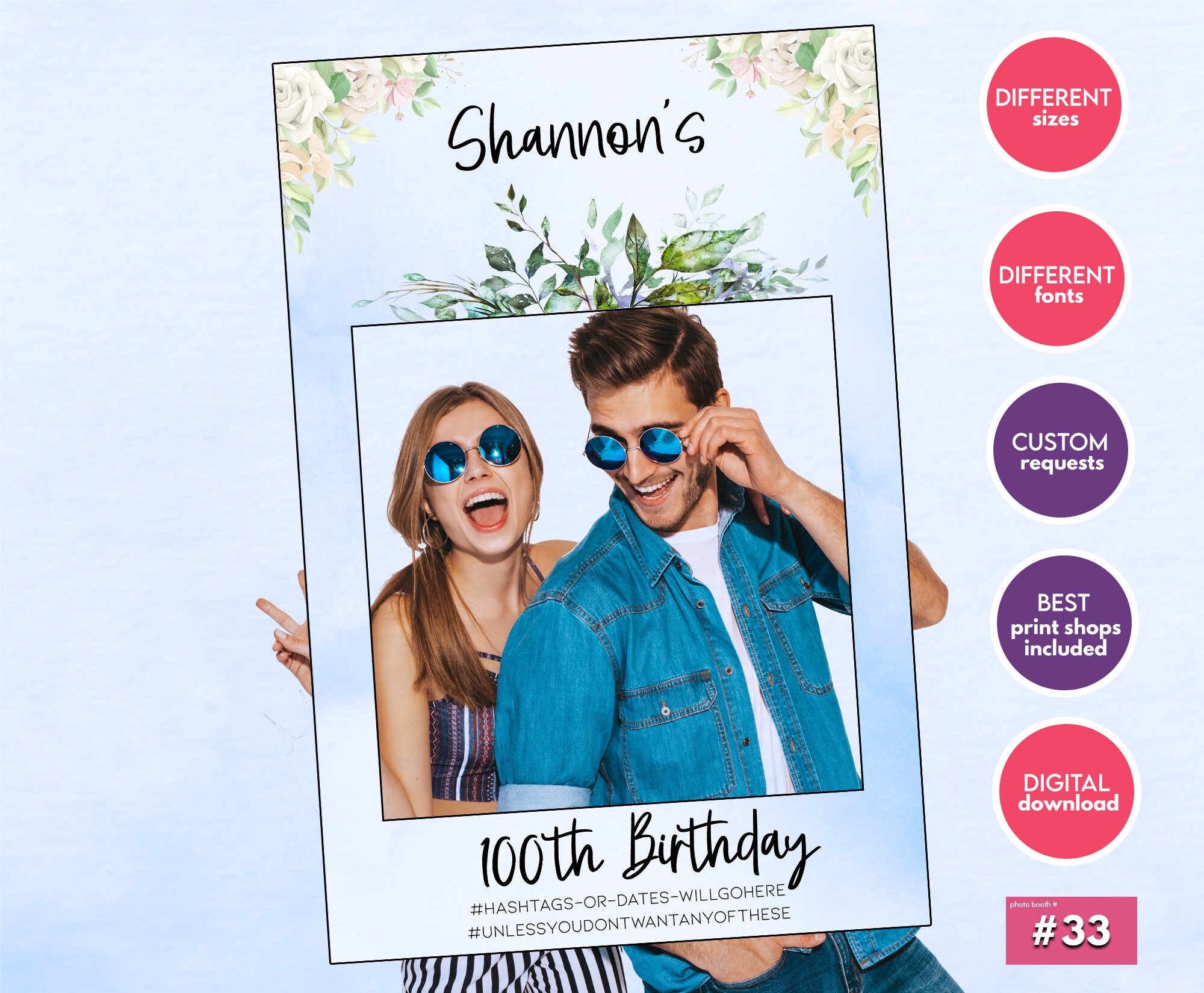 Personalized Birthday Photo Booth Frame Printable Digital | Etsy