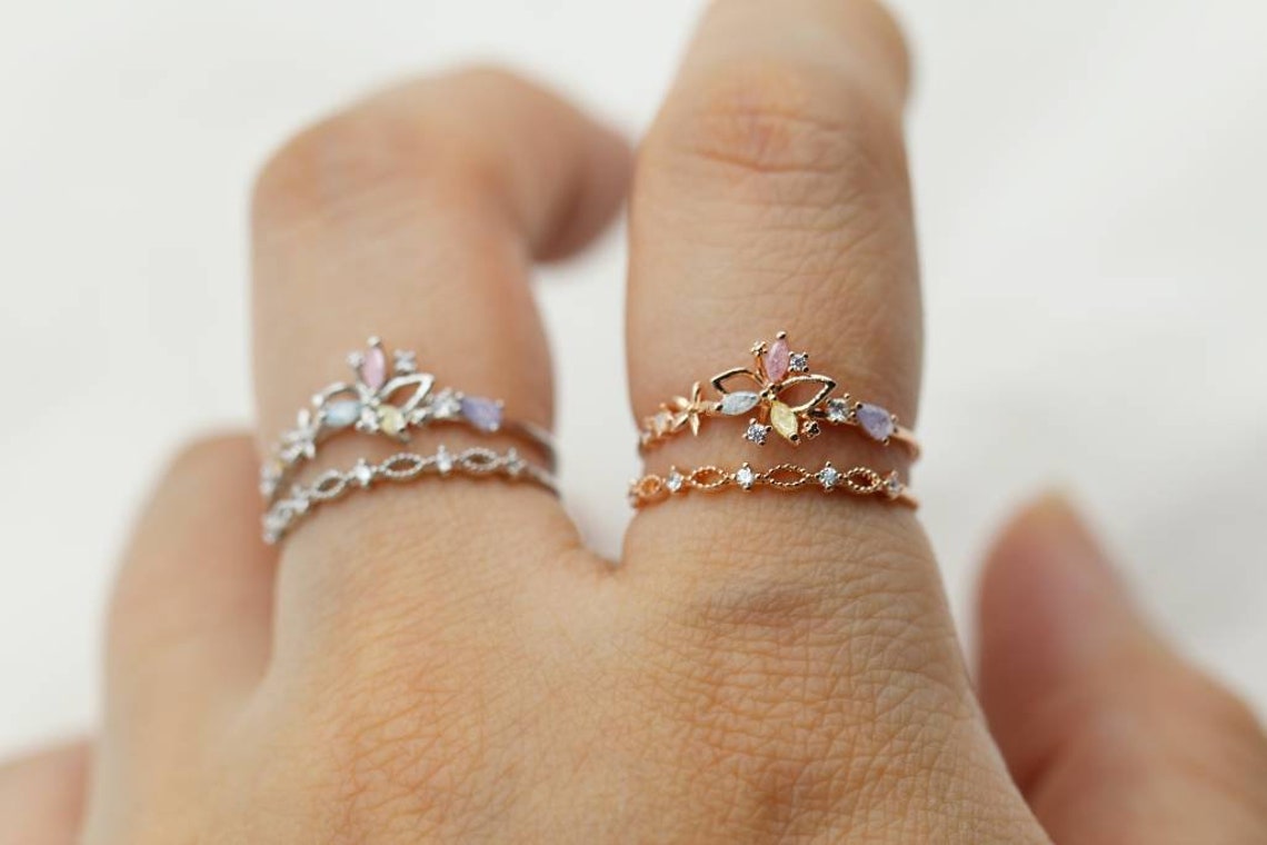 Colorful Flower Ring, Flower Ring, Leaves Ring, Leaf Ring, Stackable ...