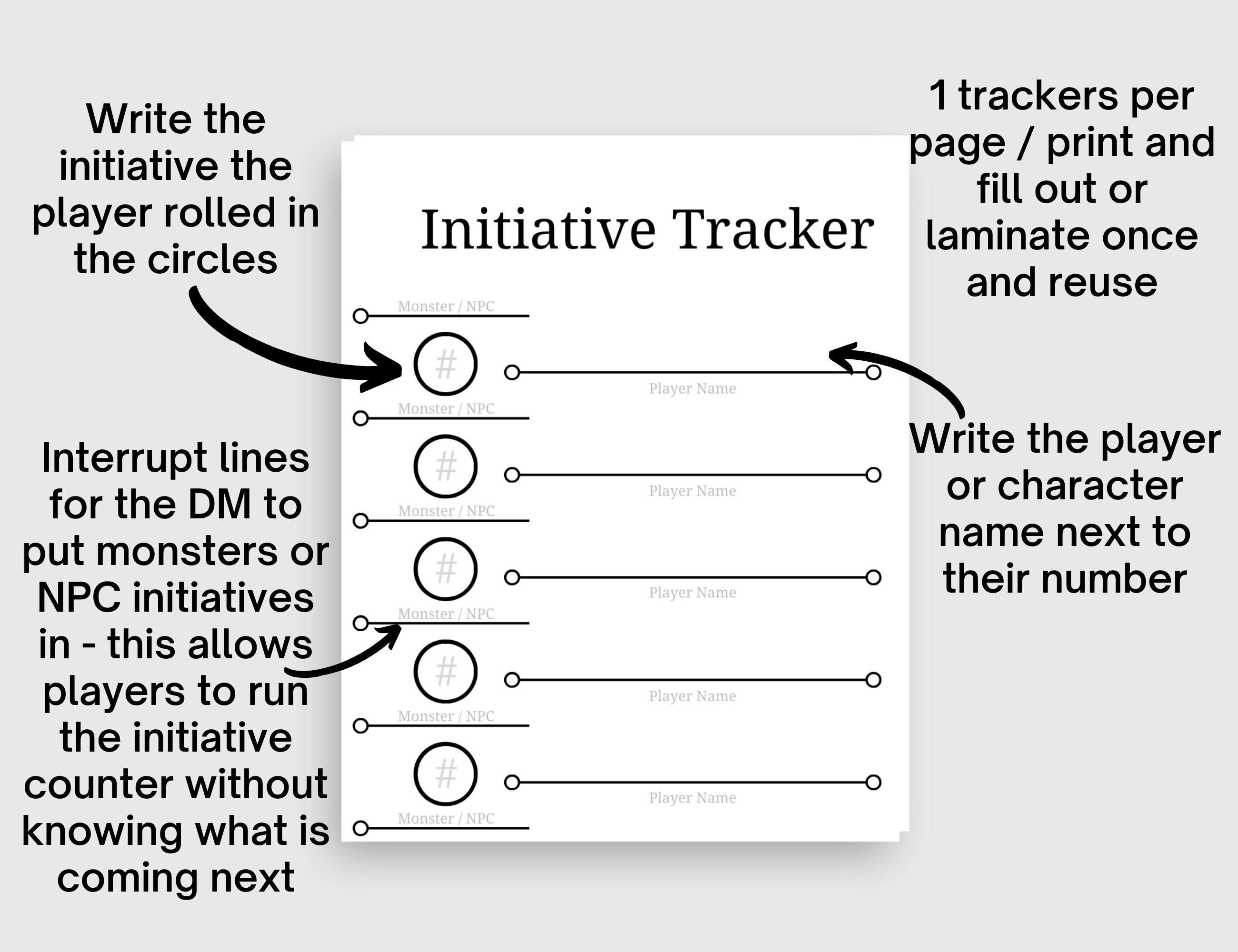 D&D 5e Minimalist Initiative Tracker That Can Be Laminated and Reused ...
