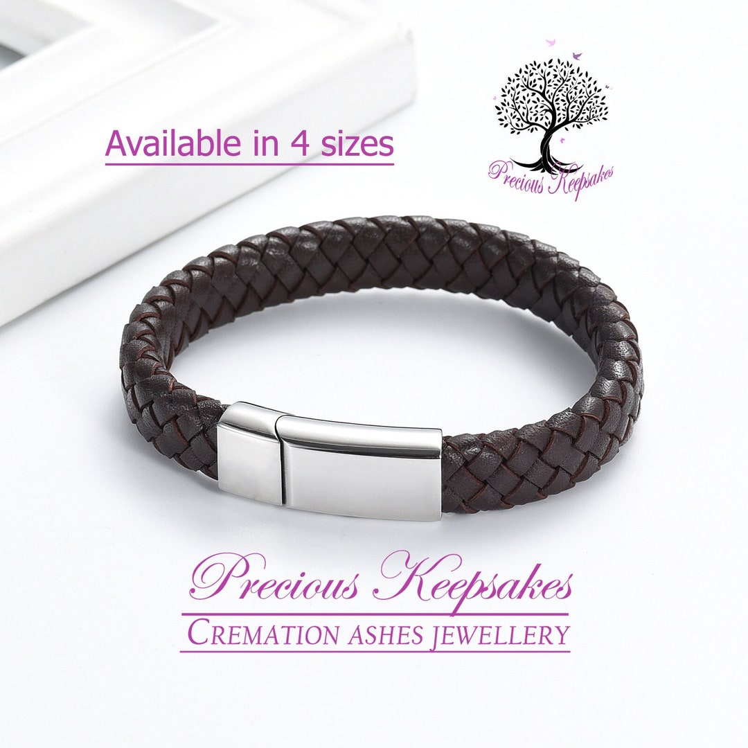Cremation Ashes Brown Leather Urn Bracelet Memorial Jewellery Keepsake ...