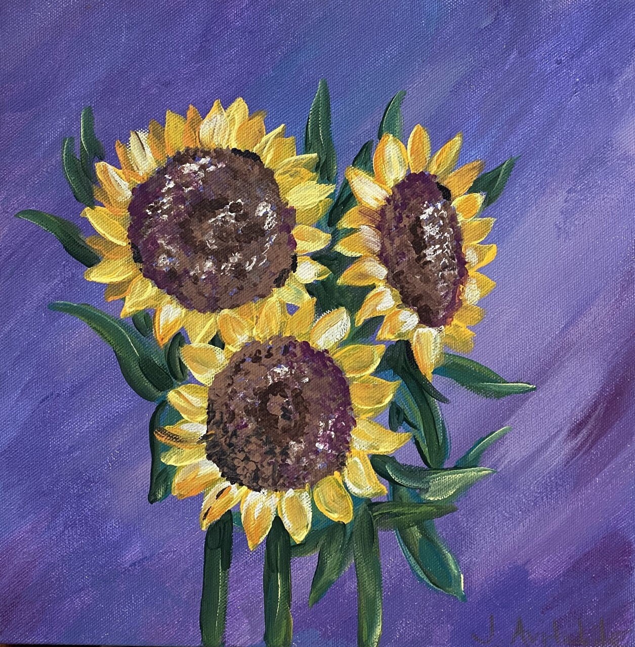 Sunflower Trio on Purple (original Painting) - Etsy UK