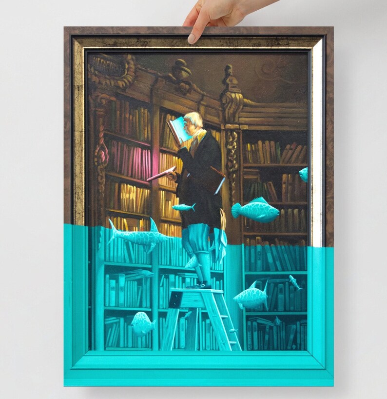 The Bookworm Vintage Painting Poster Print Framed Ironic Art - Etsy