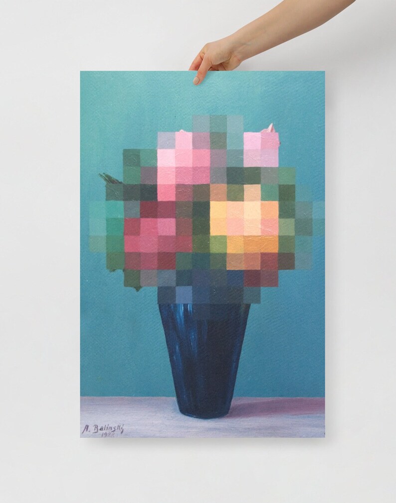 Bouquet I Vintage Painting Poster Print Pixelart Flowers Minecraft - Etsy