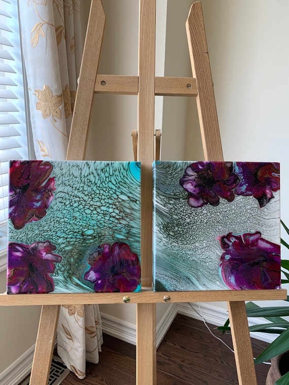 Set of 2 acrylic paintings covered with resin | Etsy