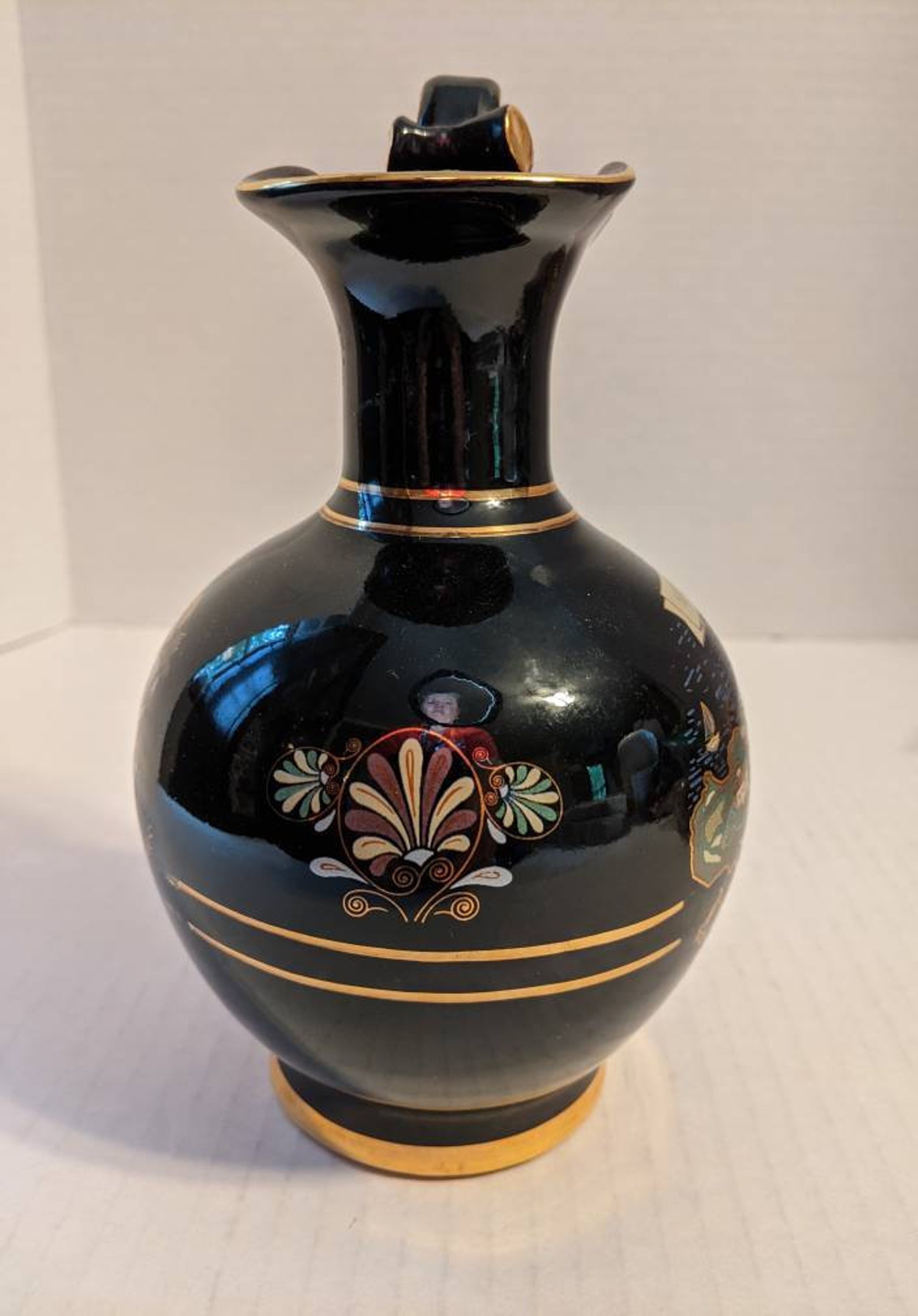 Vintage Terracotta Sicilia Vase Black Hand Painted 24k Gold Greek ...