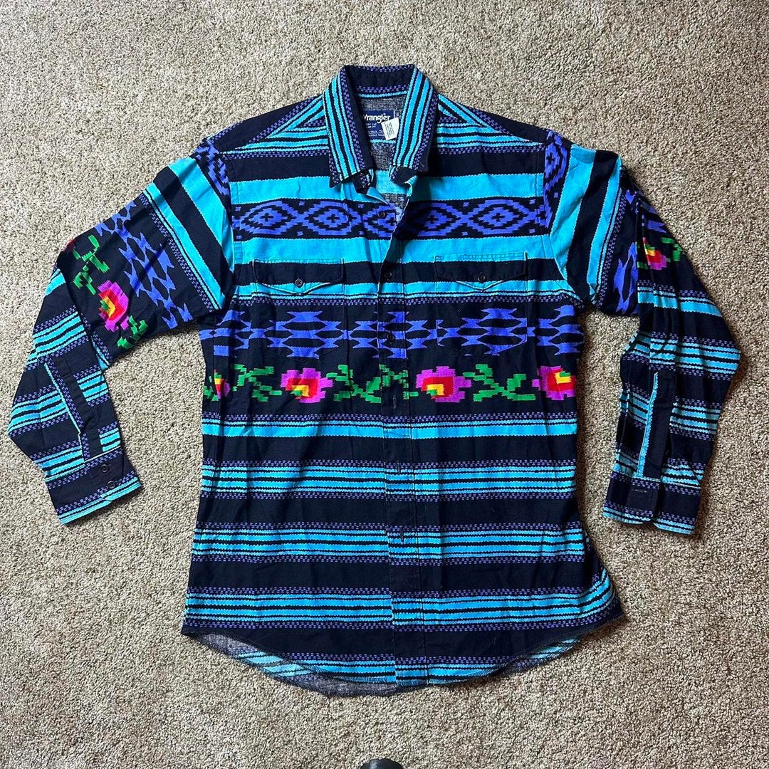 Vintage Wrangler Bright Western Patterned Button Up - Etsy