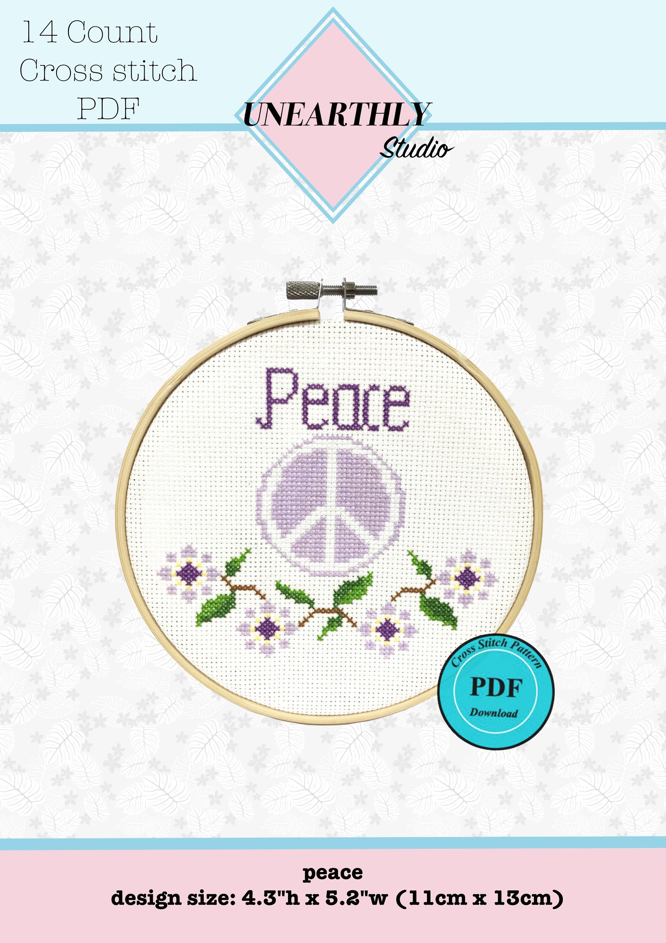 Peace and Love Cross Stitch Pattern PDF Floral Embroidery - Etsy
