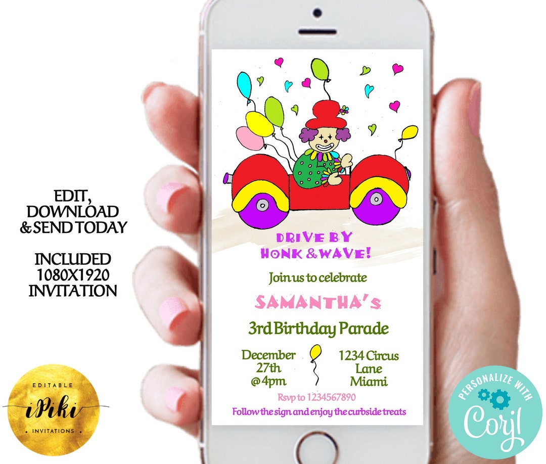 Drive by Birthday Parade Invitation, Girl Birthday Celebration ...