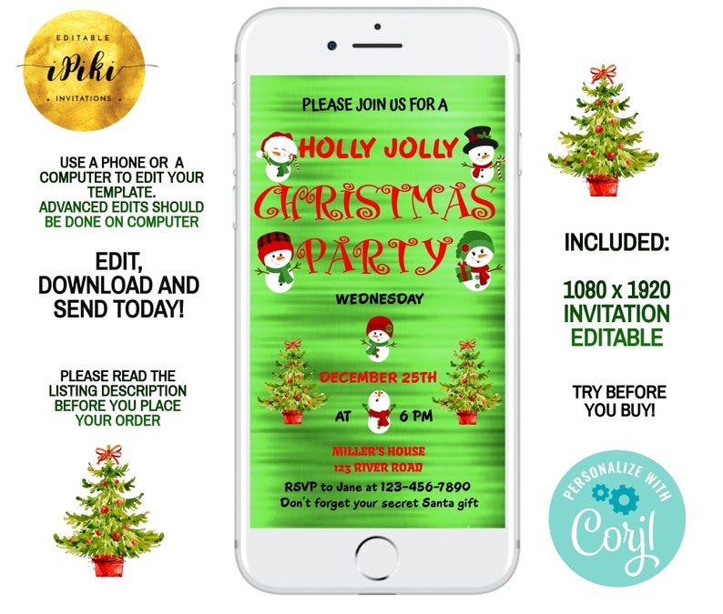 Snowman Christmas Invitation Digital Christmas Party Invitation ...