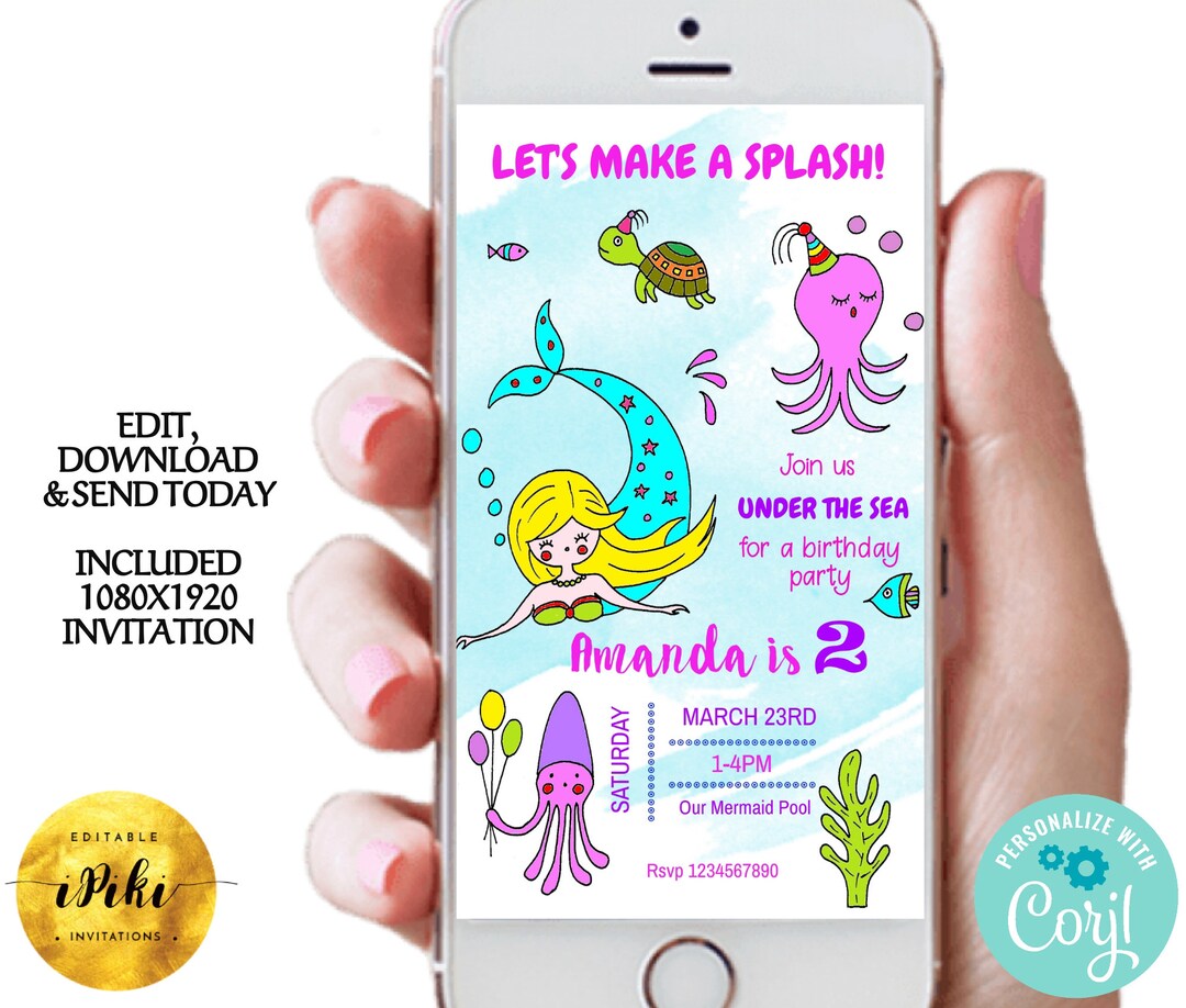 Mermaid Birthday Invitation, Under the Sea Party, Let's Make a Splash ...