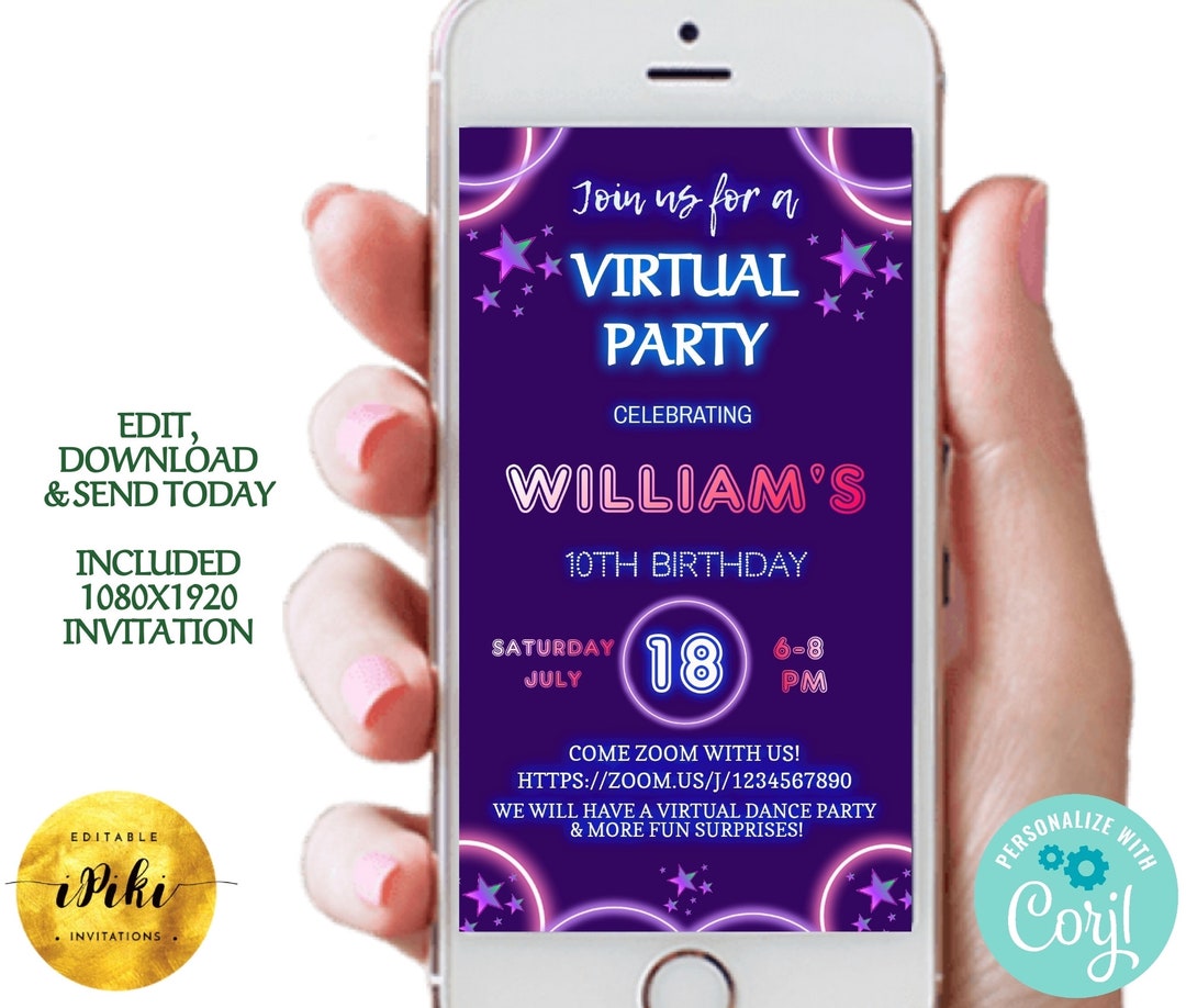 Virtual Party Invitation Boys Zoom Party Birthday Evite - Etsy