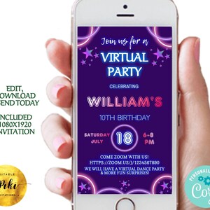 Virtual Party Invitation Boys Zoom Party Birthday Evite - Etsy