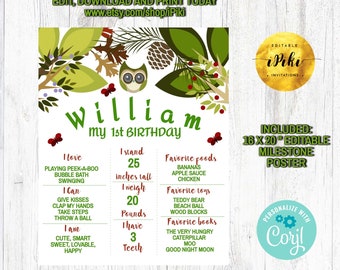 Woodland Milestone Birthday Poster EDITABLE First Birthday - Etsy