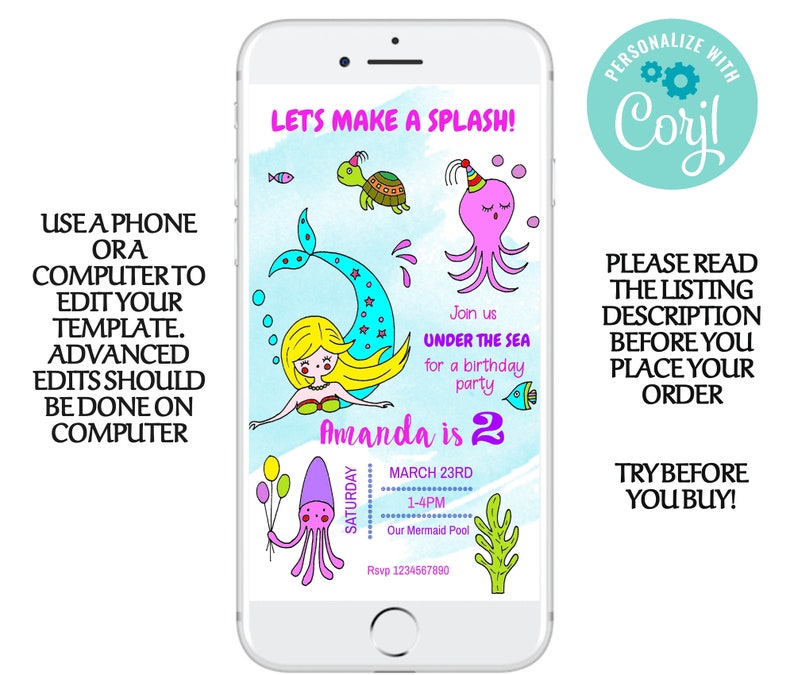 Mermaid Birthday Invitation, Under the Sea Party, Let's Make a Splash ...