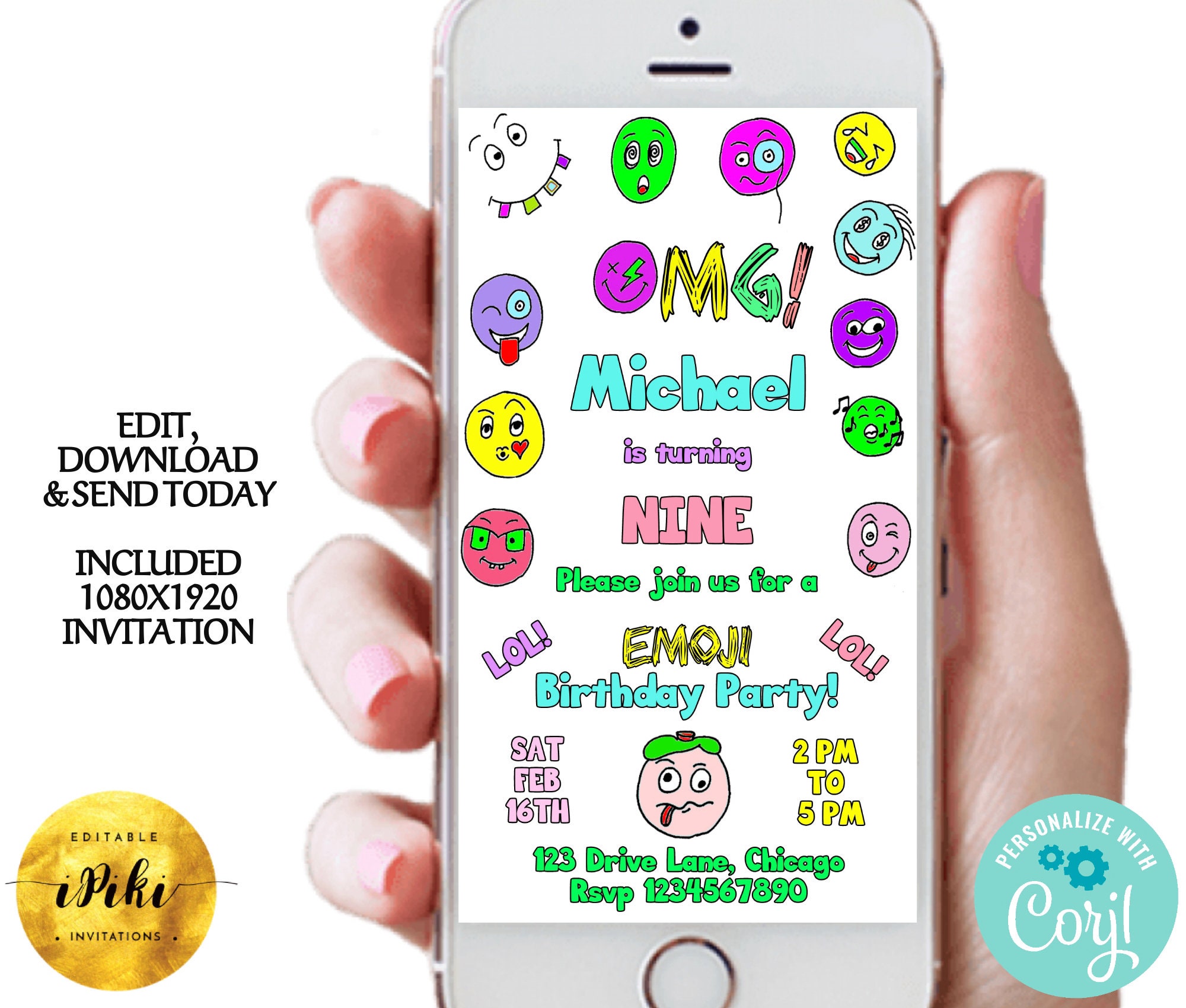 Emoji Birthday Invitation Editable Emoji Invite for Mobile - Etsy