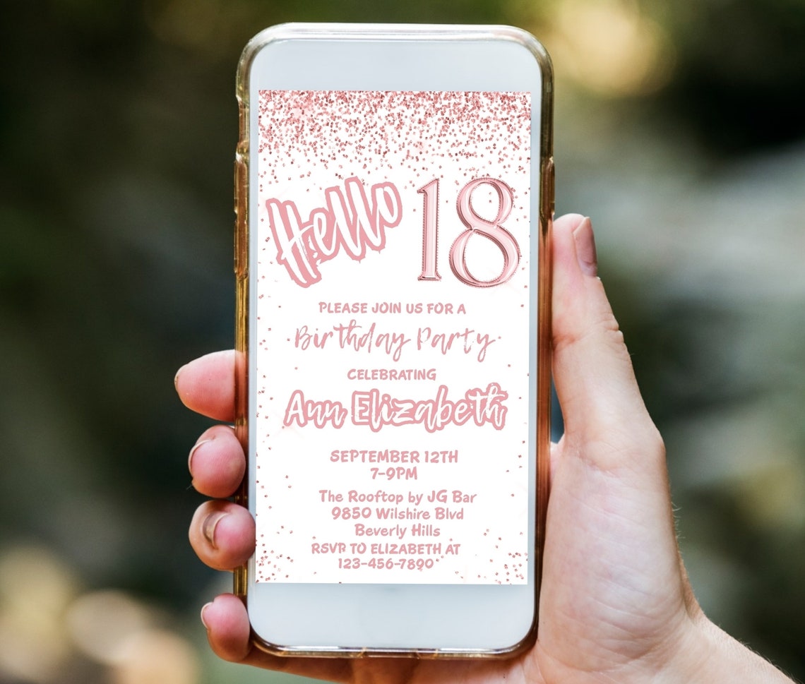 Glitter Pink 18 Birthday Invitation for iPhone Electronic Invite ...