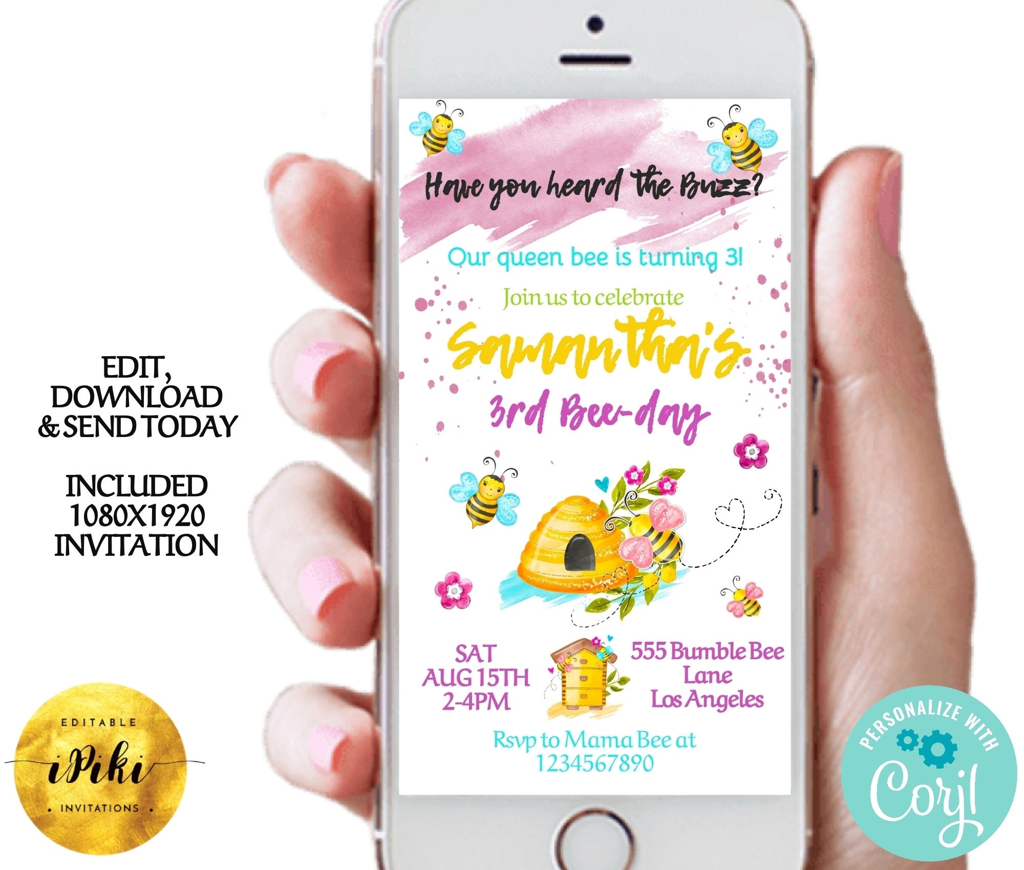 Electronic Bee Birthday Invitation, Bumble Bee Birthday Party Invite ...