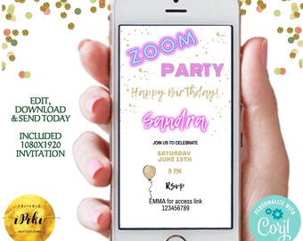 Online Virtual Birthday Party Invite,virtual Party Invitation,video ...