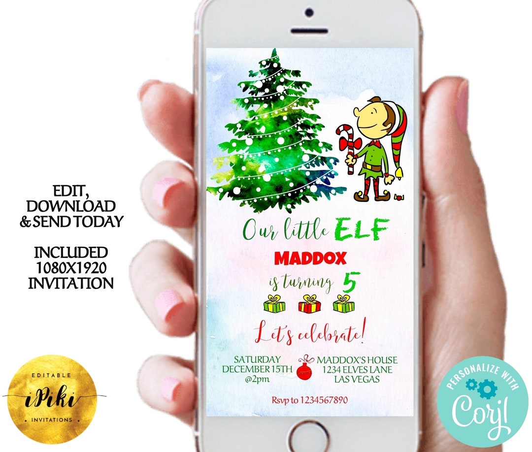 Elf Birthday Party Invitation, Editable Christmas Birthday Invite ...