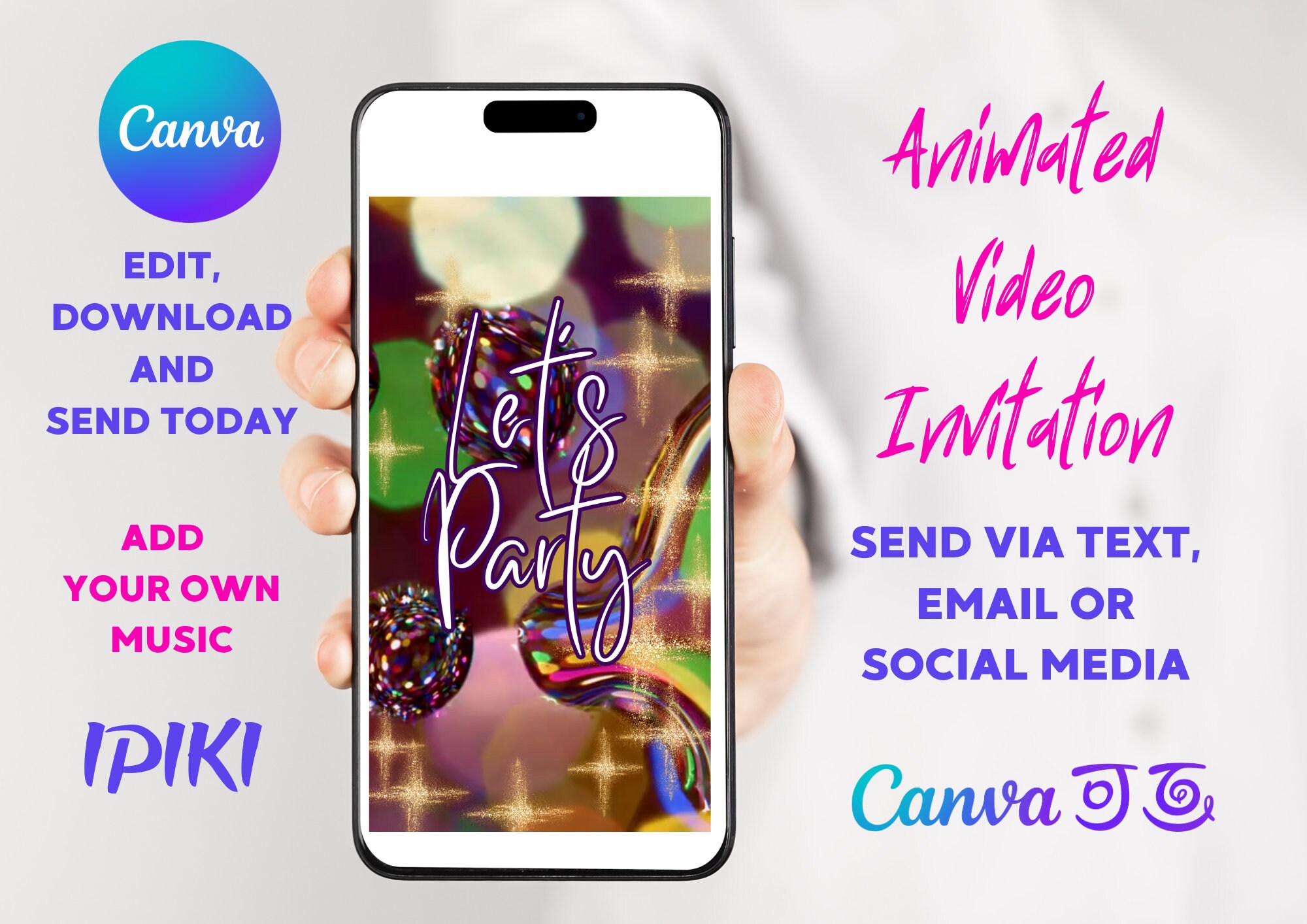 Animated Glam Birthday Party Invitation, Editable Digital Video ...
