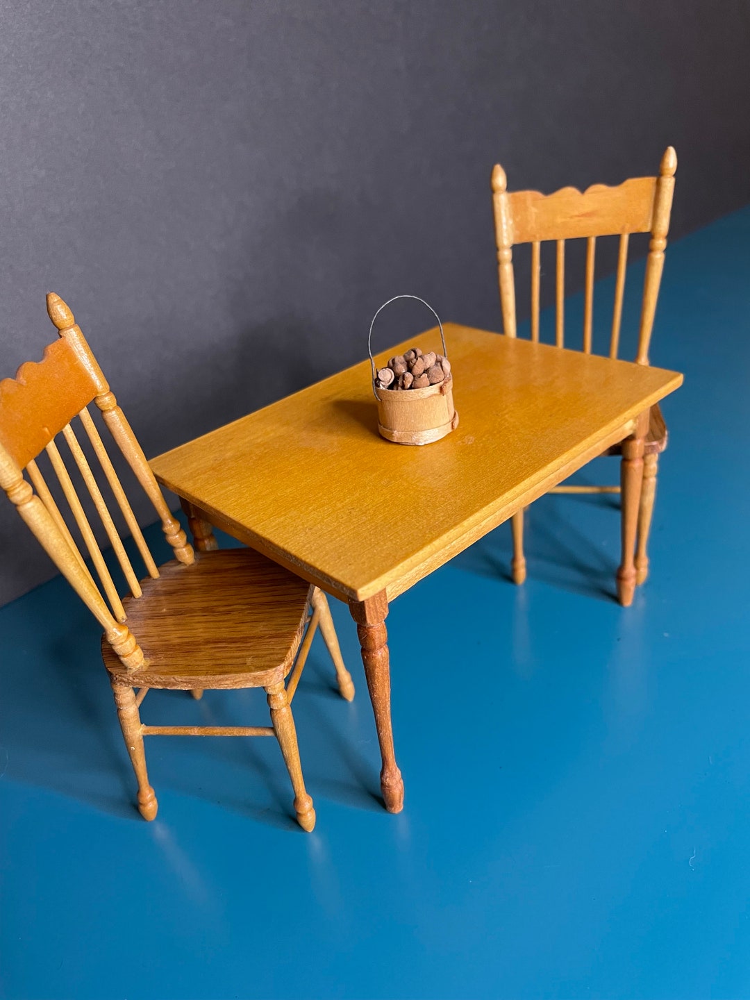 Miniature Dollhouse Table and Chairs Set Country Oak Vintage - Etsy