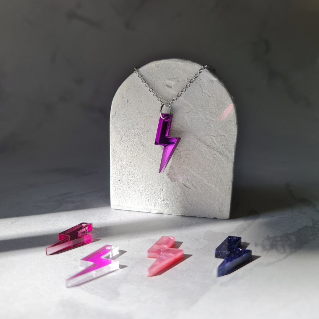 Laser Cut Acrylic Lightning Bolt Necklace: Iridescent Thunder Jewelry ...