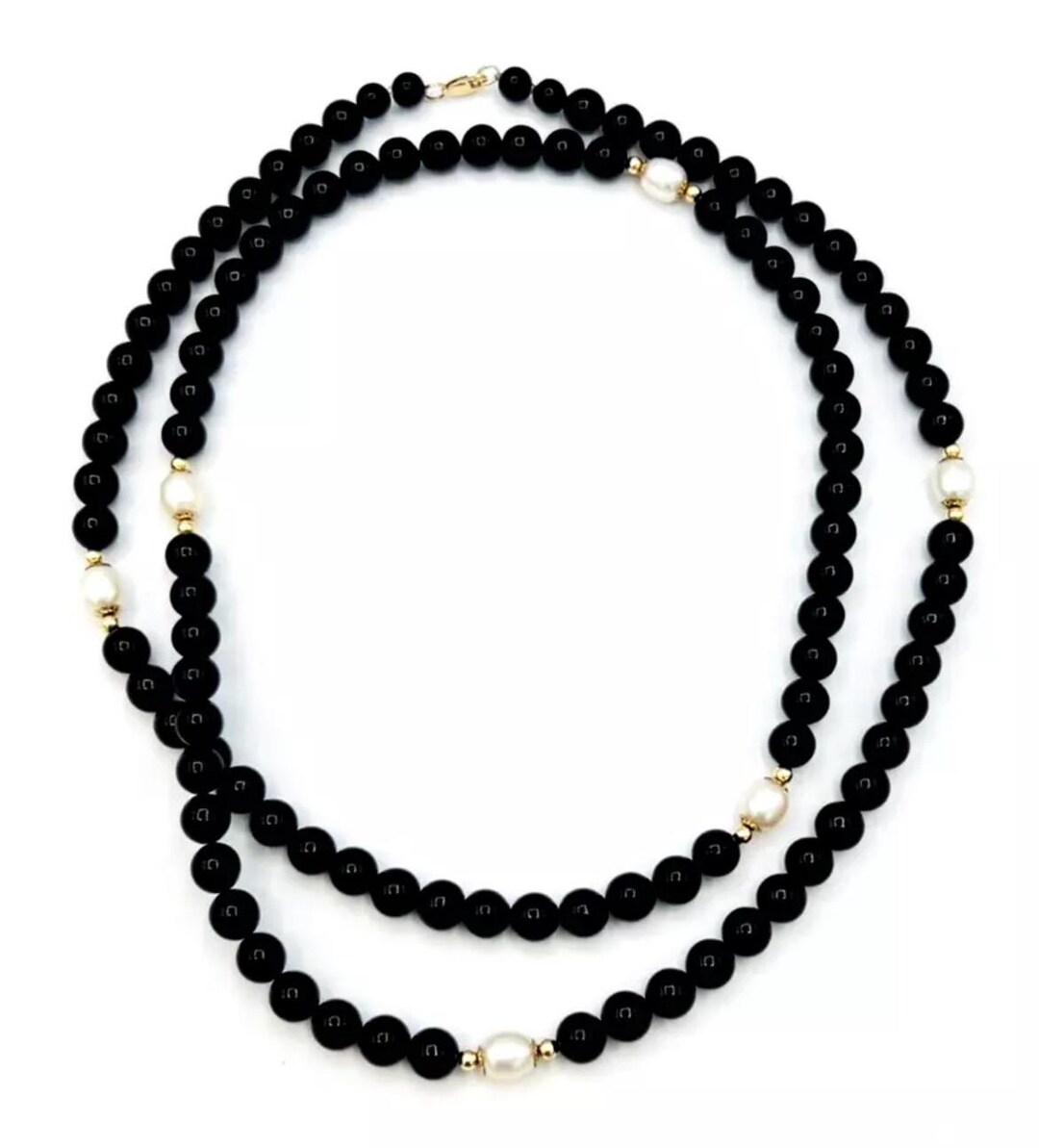 Estate 14K Gold Black Jet Beaded Pearl Necklace 34 In - Etsy