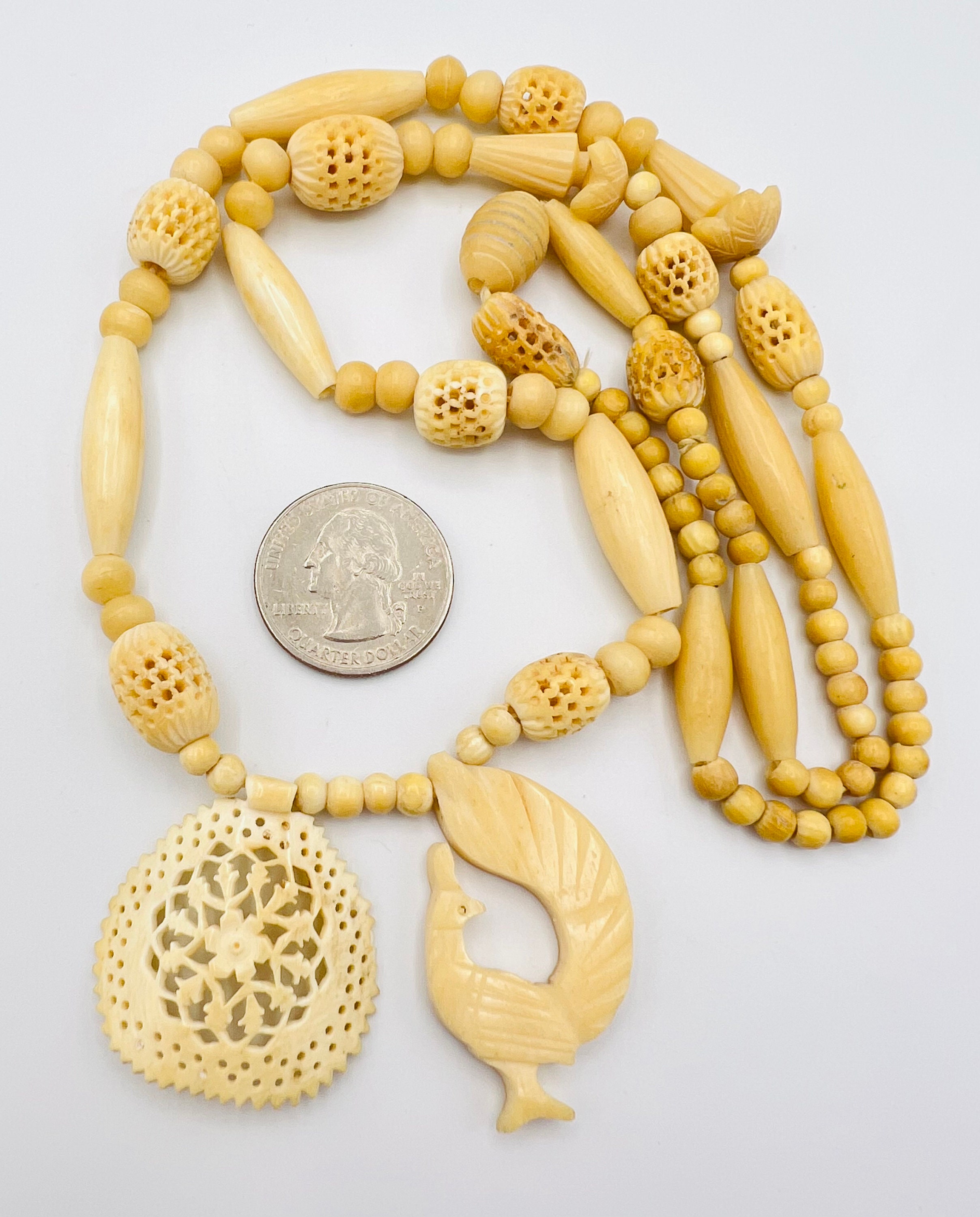 Vintage Hand Carved Bovine Bone Necklace - Etsy