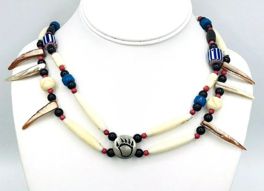 Vintage Made in USA OK Bovine Bone Trade Bead MOP Abalone Tribal ...