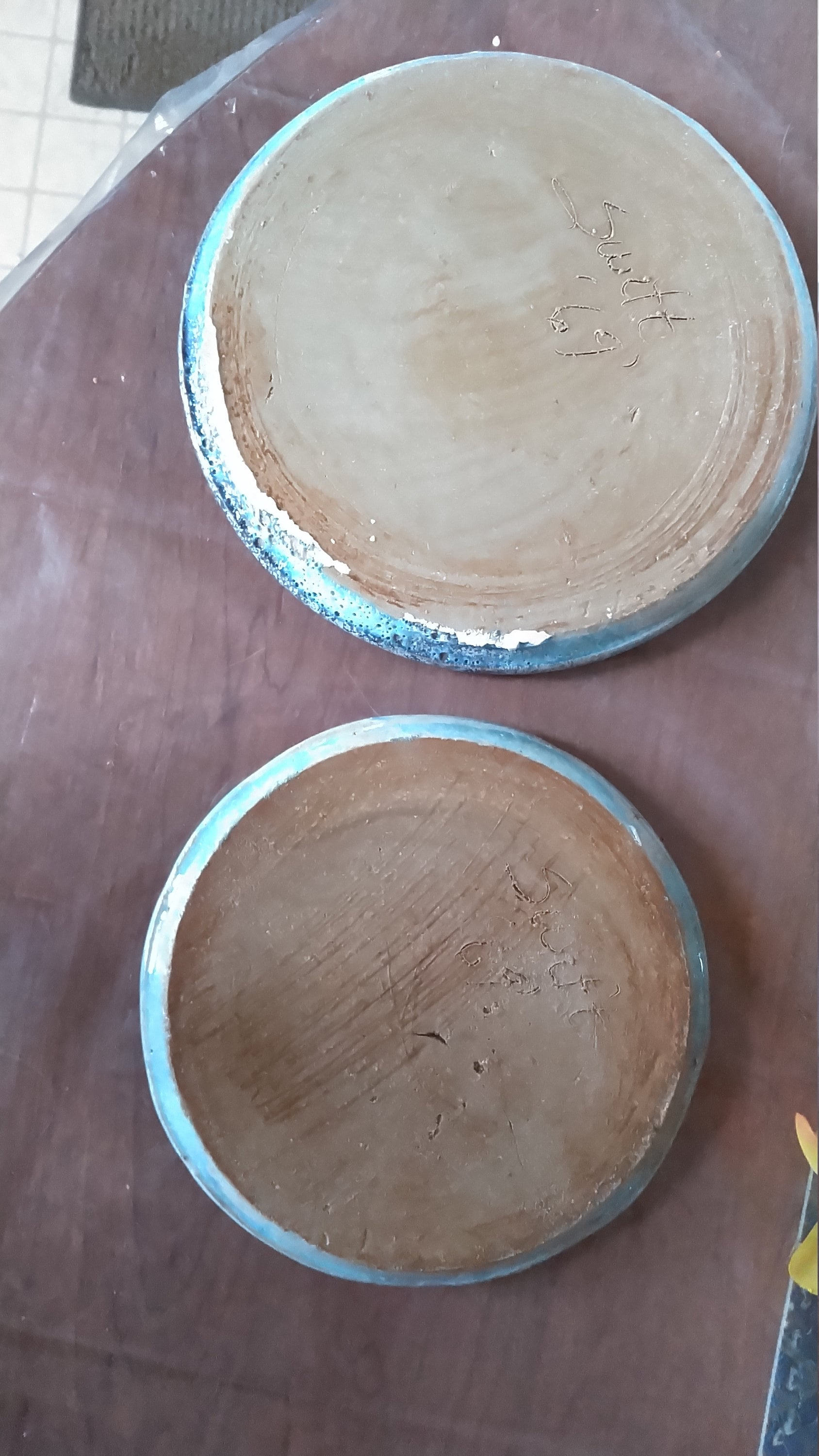 2 Hand-made Ceramic Trivets, Tropical in Blue and Gray, 5 1/2 Inch and ...