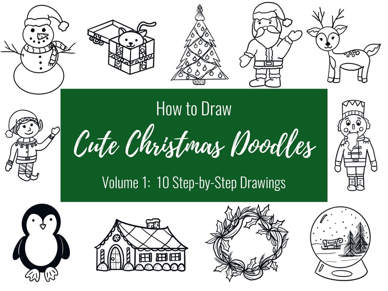 How to Draw Cute Christmas Doodles, Printable Worksheets, Bullet ...