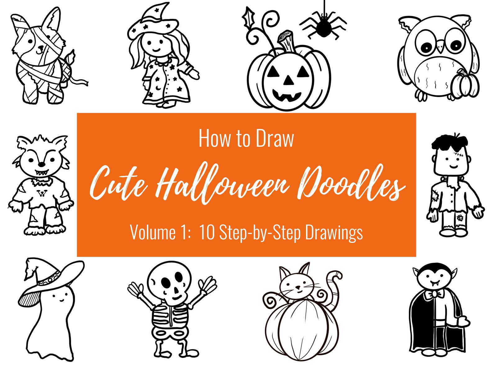 How to Draw Cute Halloween Doodles, Printable Worksheets, Bullet ...