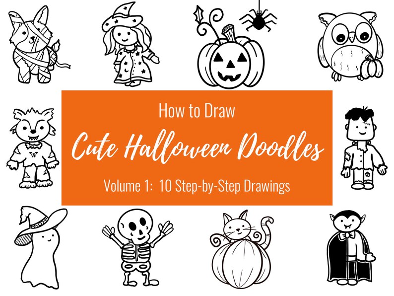 How to Draw Cute Halloween Doodles, Printable Worksheets, Bullet ...