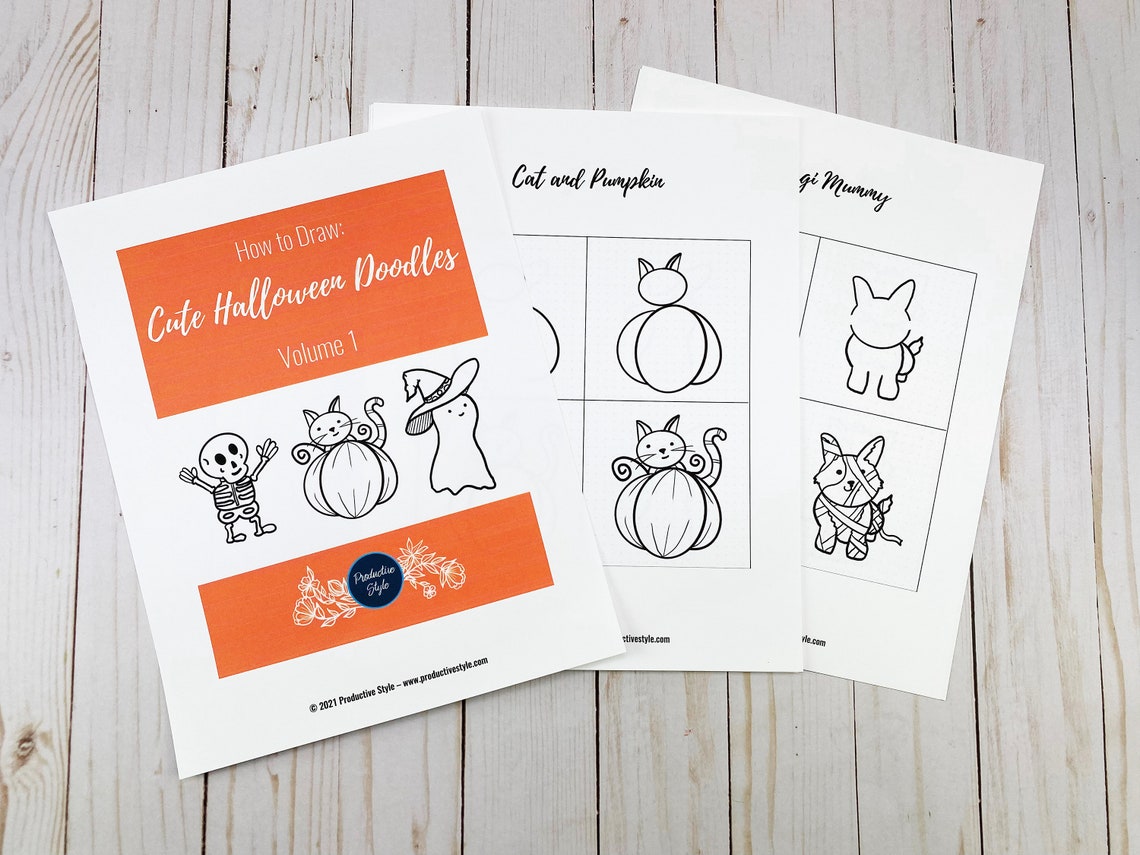 How to Draw Cute Halloween Doodles, Printable Worksheets, Bullet ...