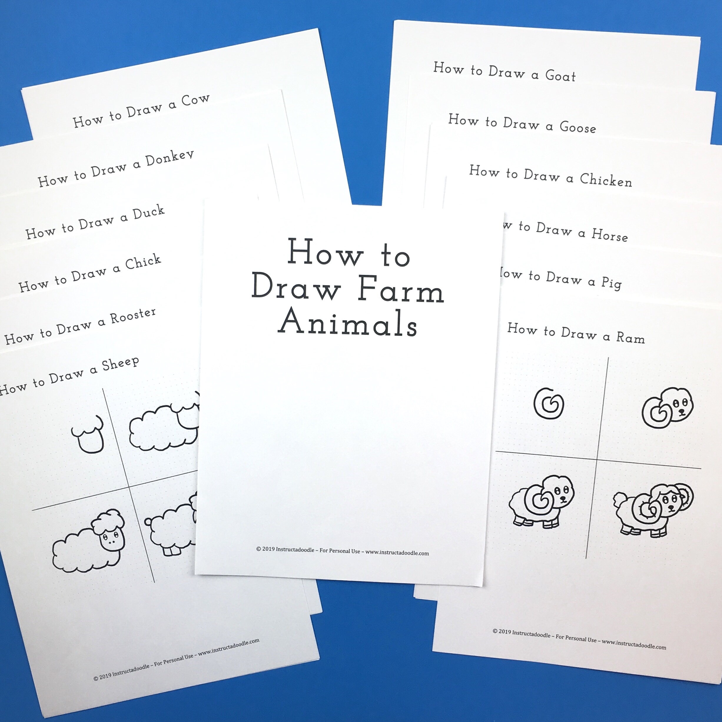 Farm Animals 12 Printable How to Draw Pages Instructadoodle Animals ...