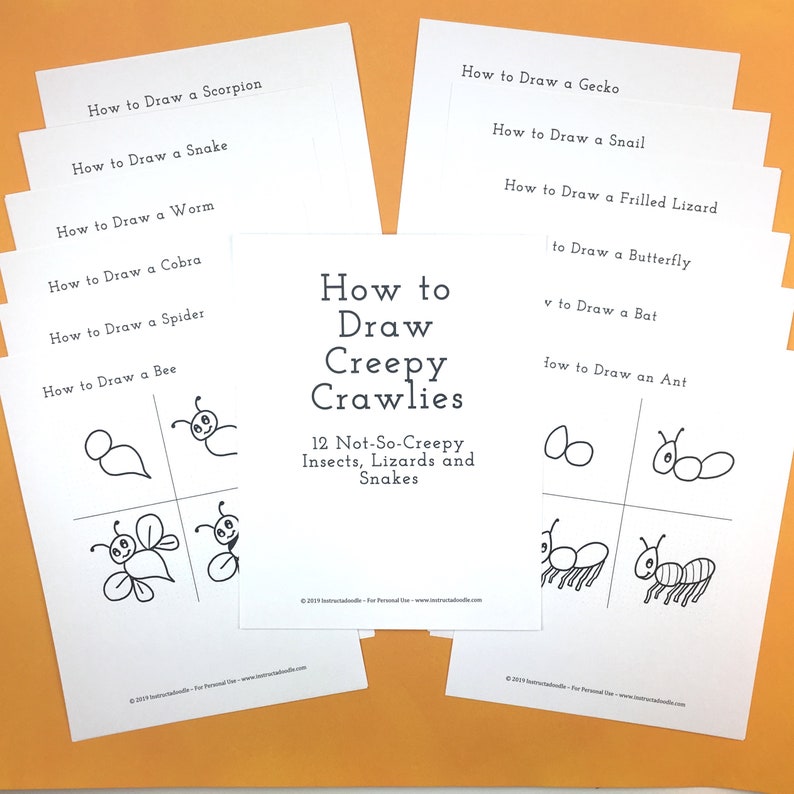 Creepy Crawlies - 12 Printable How to Draw Pages - Animals - Printable ...